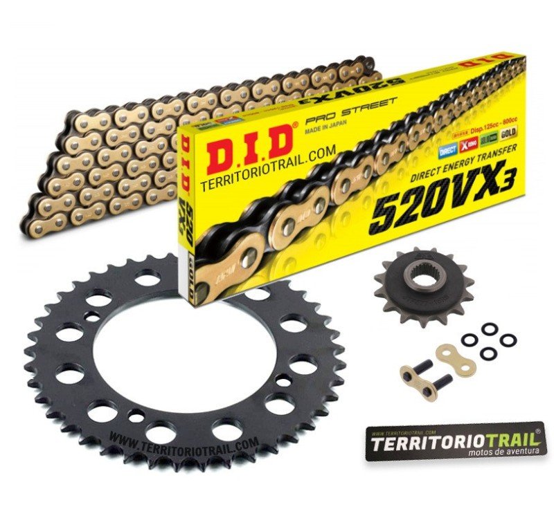 Kit de transmisión DID 520 dorada (15/39/102) | Relación original XT ...